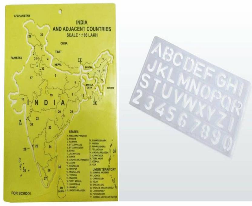 25mm Alphabets Lettering Stencil & India Map Stencil Combo 3D Poster ...