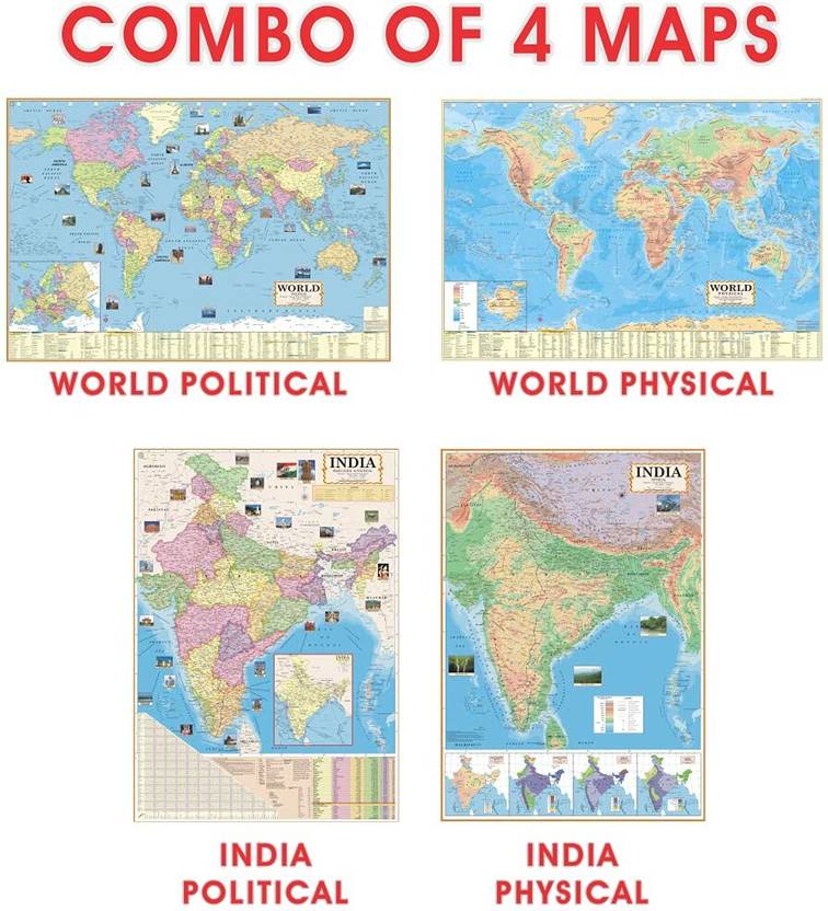 India & World (Political & Physical) Map Paper Print - Maps posters in ...