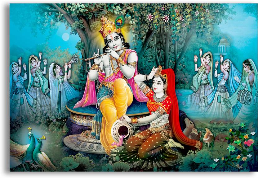 Shri Radha Krishna With Dancing Gopiyan Poster HD God Religious Poster ...