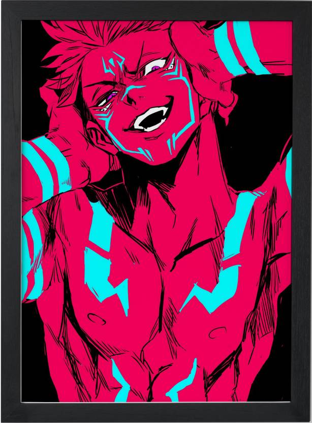 jujutsu kaisen poster with frame sukuna poster (Size_13x9.8 inch) Paper ...