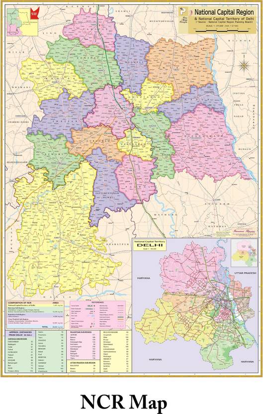 NCR (National Capital Region) 100x70 cm (40"x28" inch), With Fact & Figure Area, Population ...