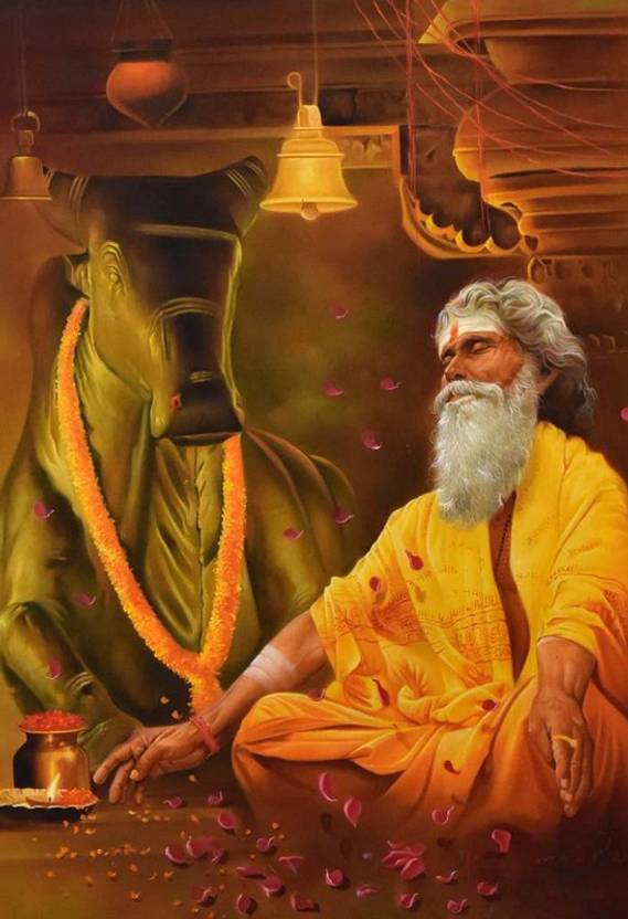 Poster Sadhu Monk In Shiva Temple Digital Art sl-10076 (Large Poster ...
