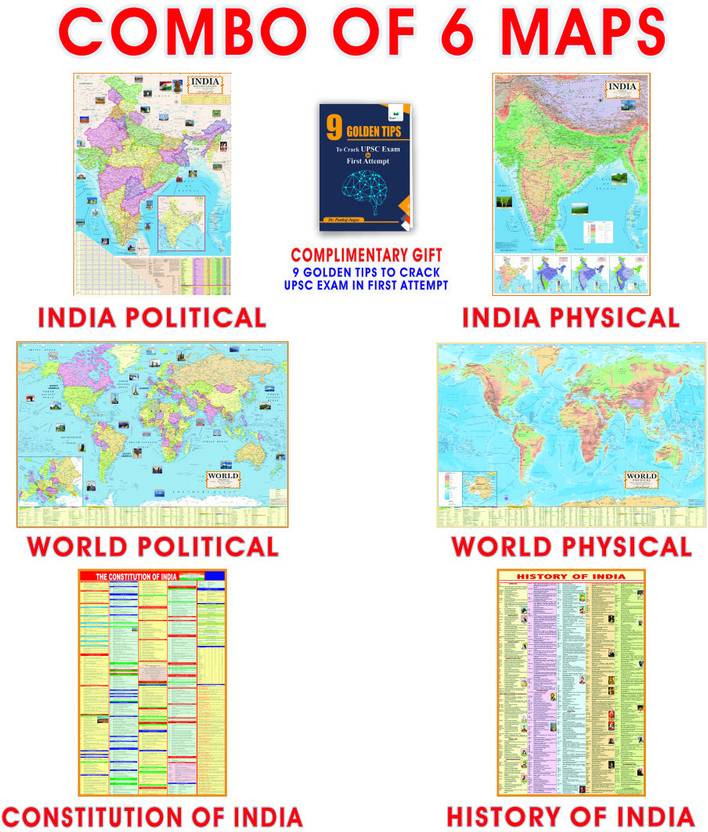 (COMBO OF 6 MAPS/CHARTS) INDIAN Constitution Map & History of India Map ...
