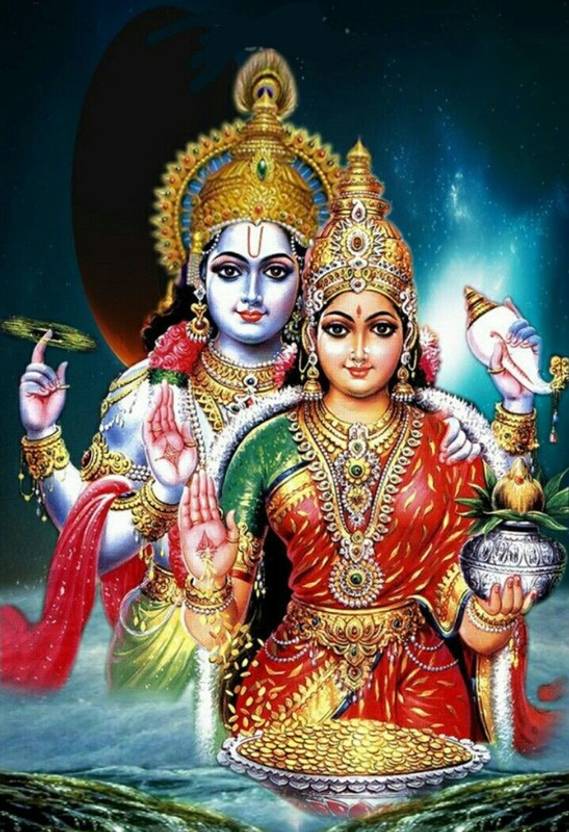 Poster Lord Vishnu Ji With Laxmi Ji (Large Print, 36x24 Inches, Banner ...