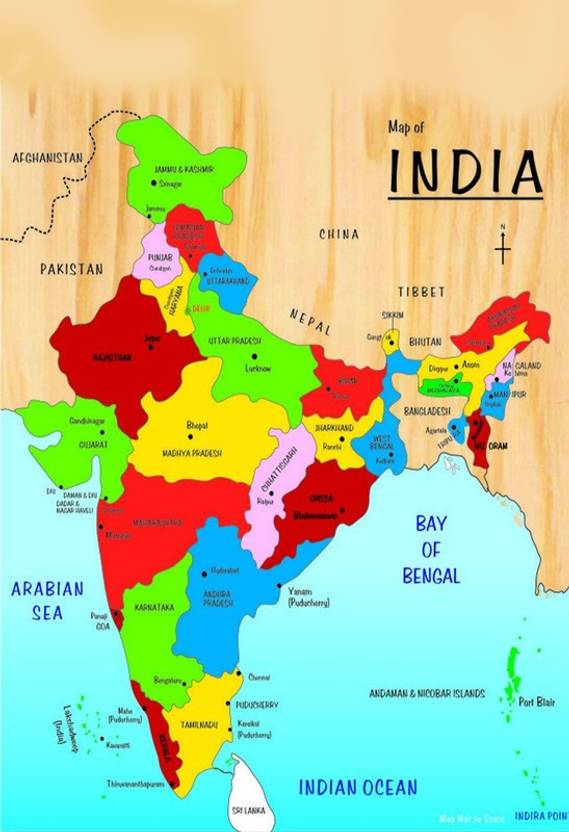 Poster India New Map Next2 sl-13040 (LARGE Poster, 36x24 Inches, Banner ...