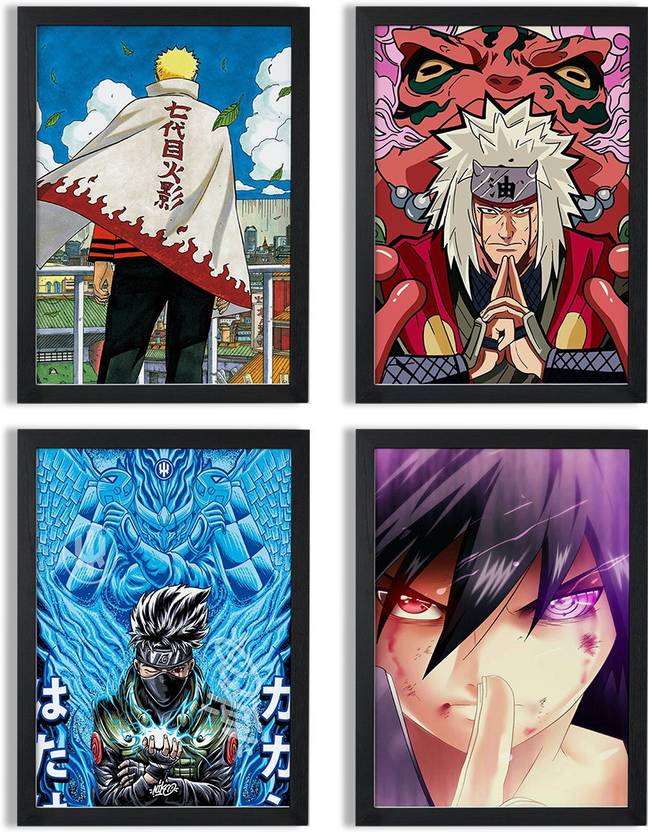 set of 4 naruto frame wall poster frame poster of anime A4 size Paper ...