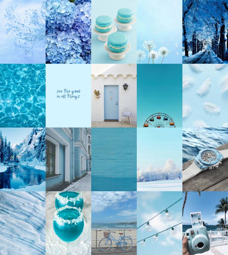 Sky Blue theme photo poster prints, 4x6 inch collage set of 20 photos ...
