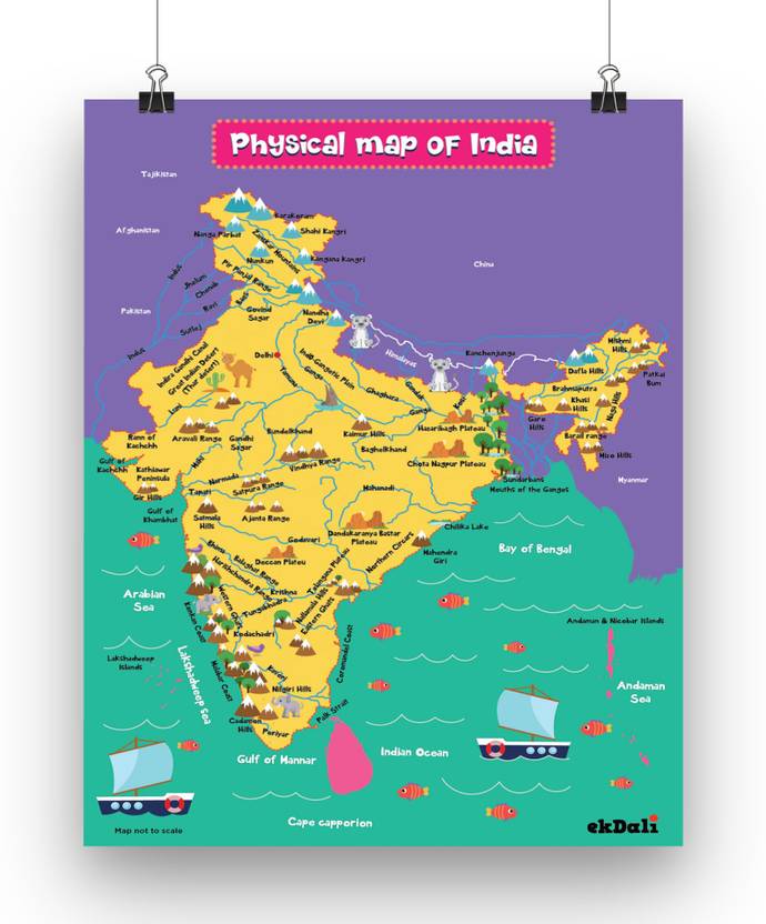 Learn Physical Features of India -Physical map of India wall chart for ...