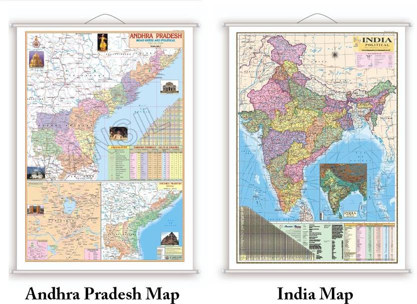 Andhra Pradesh & India Map. (Combo Pack of 2) (Laminated, Rollup) in ...