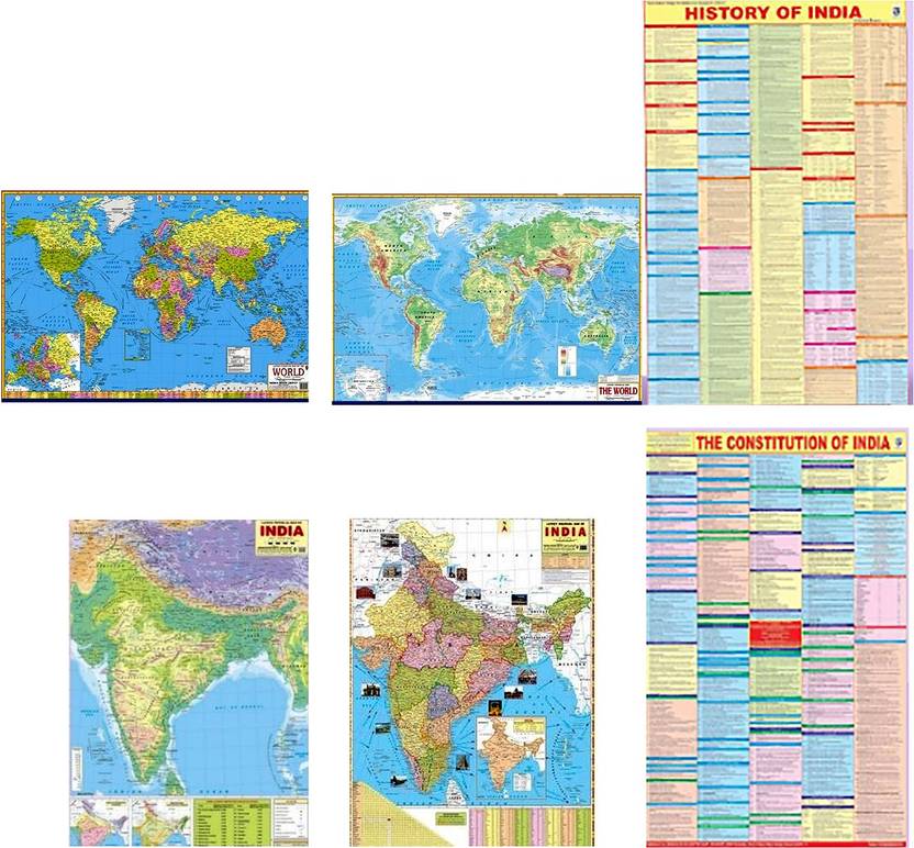 INDIAN Constitution & History of India Charts With Political and Physical Maps of India & World ...