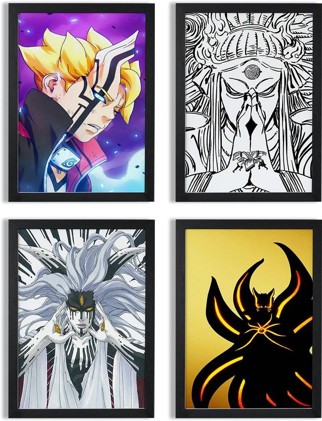 set of 4 naruto frame wall poster frame poster of anime A4 size Paper ...