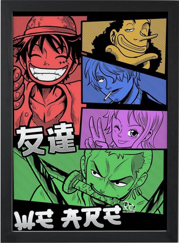 onepiece poster with frame luffy zoro sanji poster (Size_13x9.8 inch ...