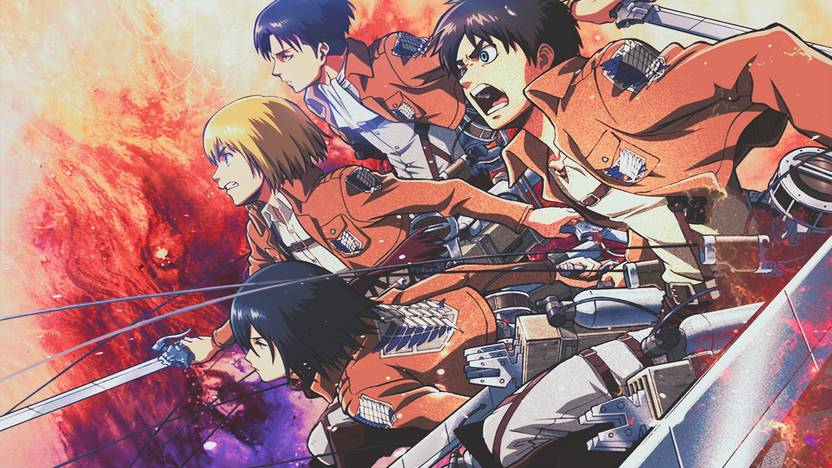 Poster Attack On Titan Armin Arlert Eren Yeager Mikasa Ackerman Levi ...