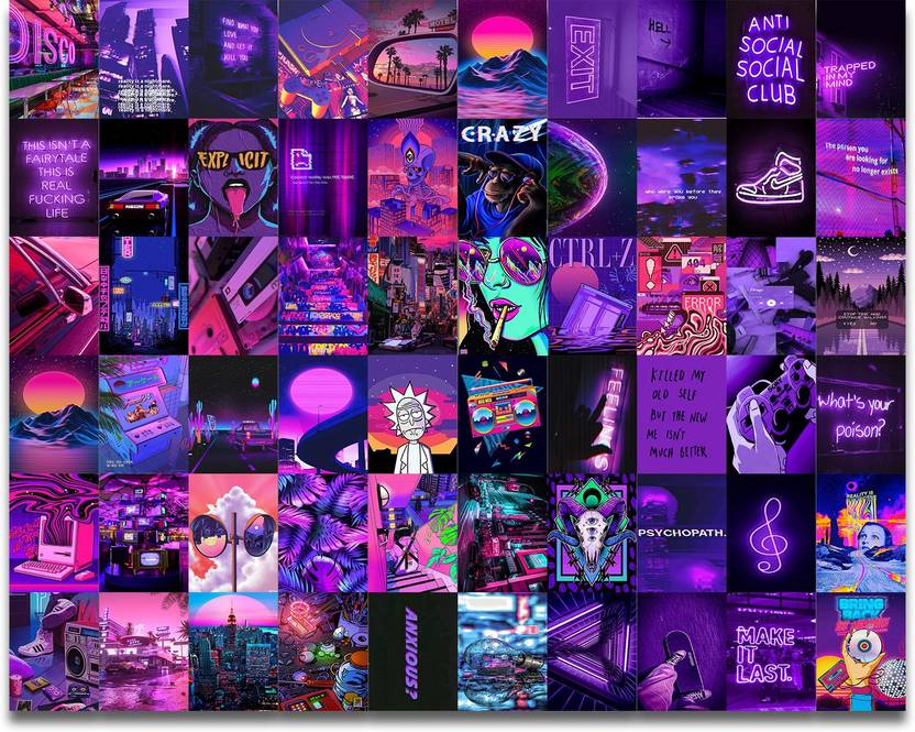 set of 60 neon collage wall poster for room size_6x4 inch collage of ...