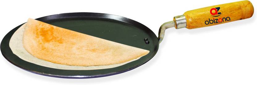 abizona Flat Concave Cast Iron Dosa Tawa with Wooden Handle Loha Roti ...