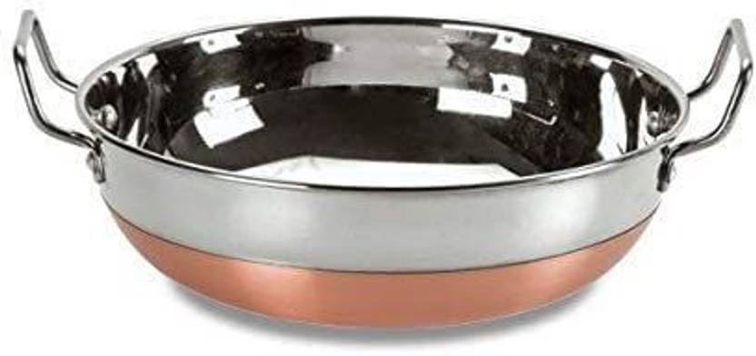Ashoka Bartan Stainless Steel Copper Bottom Kadhai, Deep Fry Pan 2 L Kadhai 24 cm diameter 2 L ...
