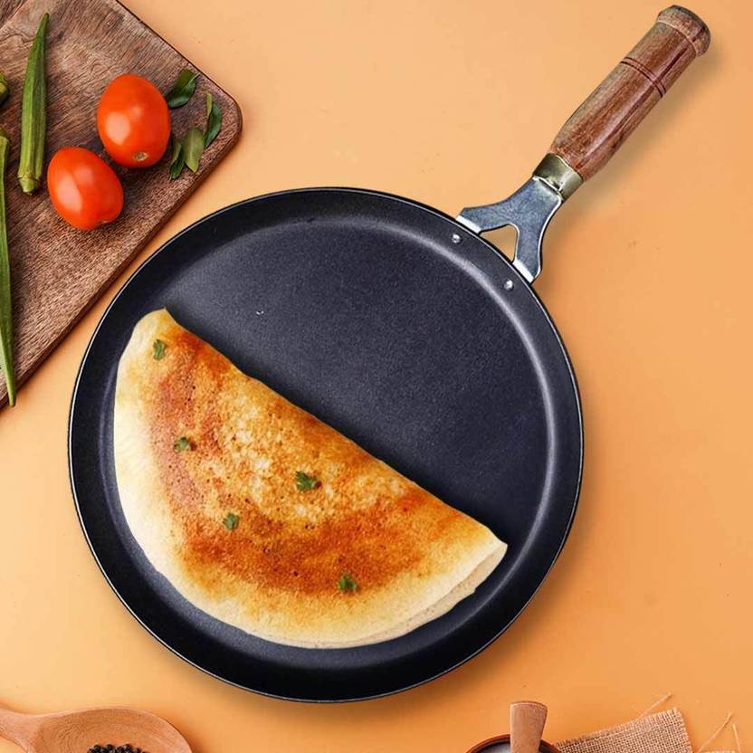 The Indus Valley Pre-Seasoned Iron Tawa with Wooden Handle - Induction ...