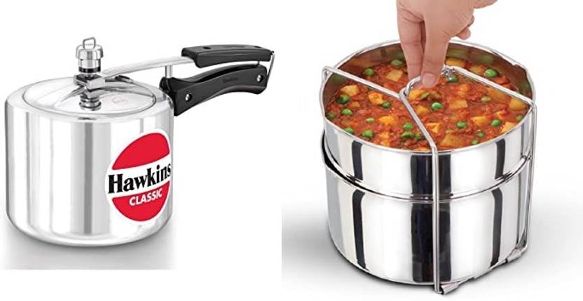 Hawkins CLASSIC 3 LTR ALUMINIUM COOKER WITH SS 2-DISH SET 3 L, 3 L ...