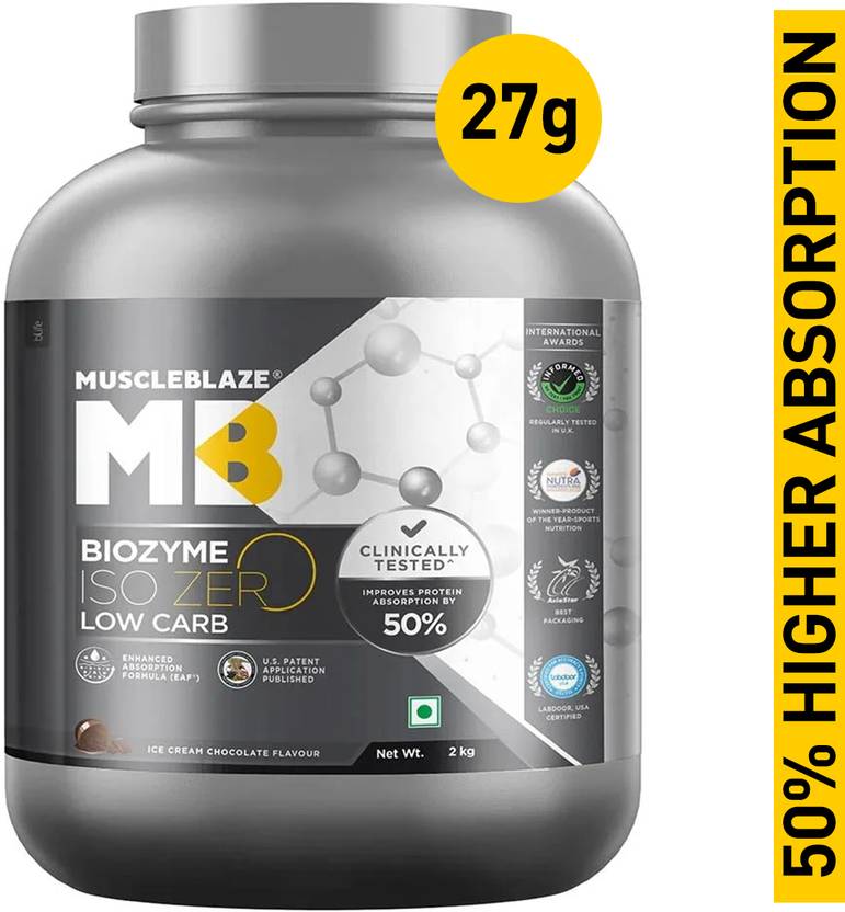 MUSCLEBLAZE Biozyme Iso-Zero, Low Carb, 100% Pure Isolate Whey Protein ...