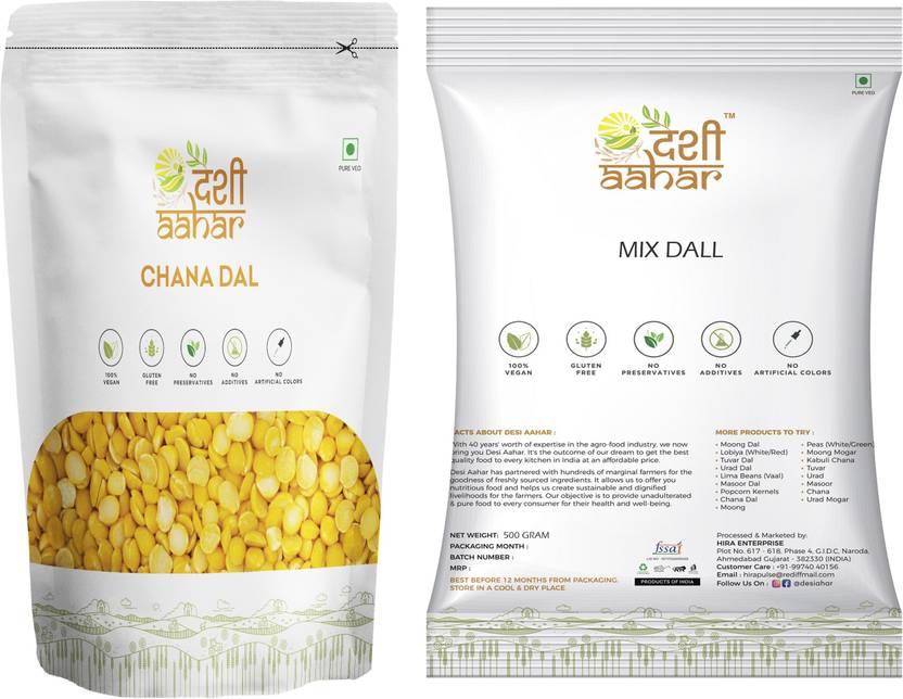 Desi Aahar Organic Combo (Split) (Chana Dal & Mix Dal, (Each 500GR ...