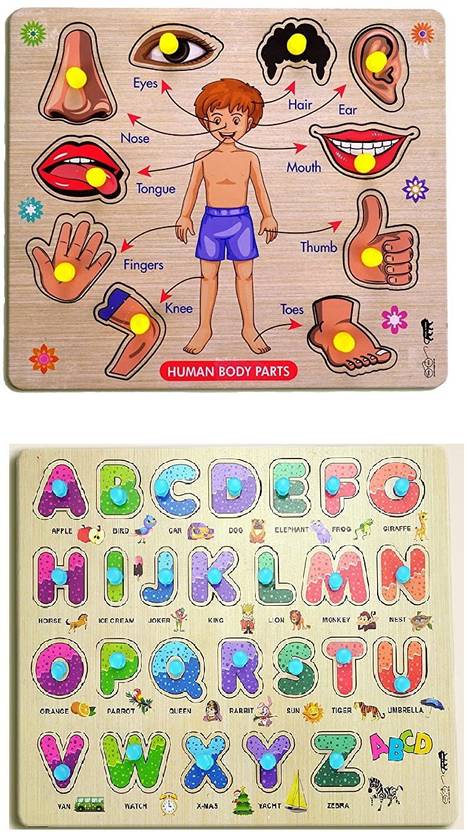 GREST Big Wooden ABCD and Human Body Parts Puzzle , Educational Game ...