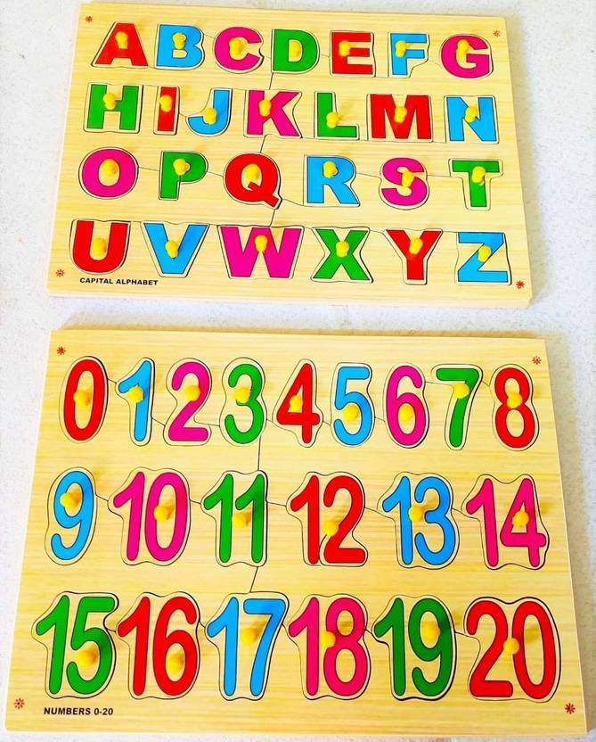 PETERS PENCE WOODEN ALPHABET AND NUMBER PUZZLE LEARNING BOARD FOR KIDS ...