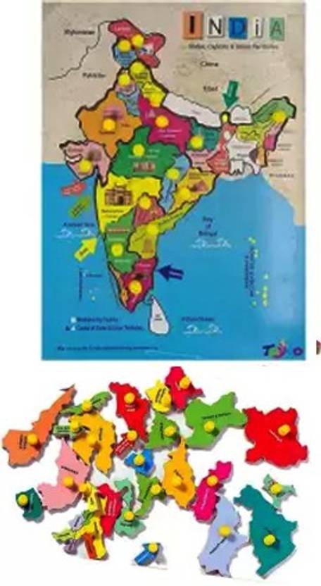 Poktum Puzzle India map puzzle for Kids | wooden educational map of ...