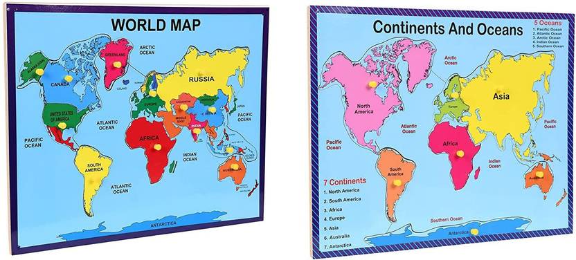 jaraglobal Combo of World Map & Continents and Ocean Map Wooden Jigsaw ...