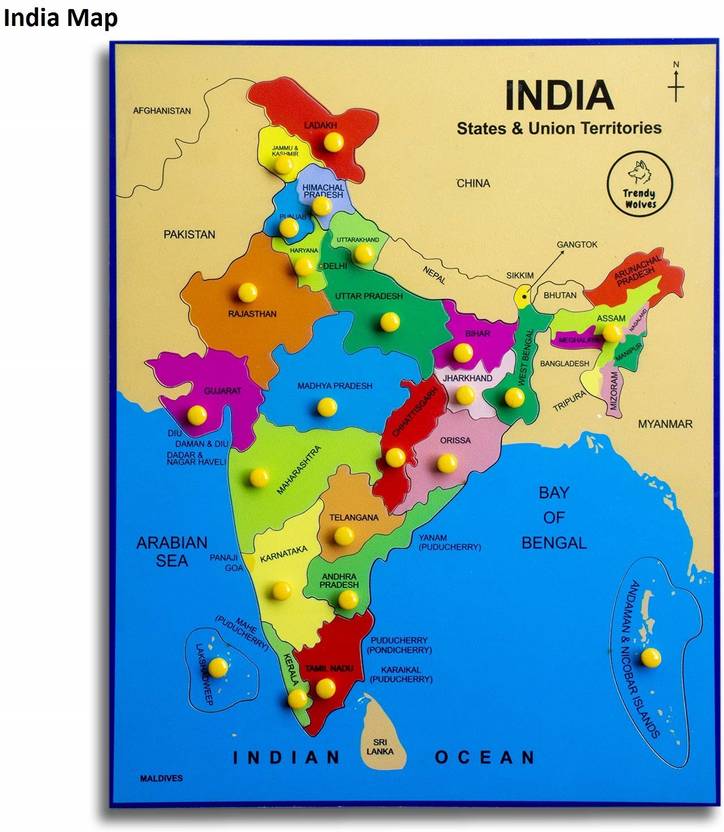 ALEWA Wooden India Map Capital with State Puzzle for Kids - Wooden ...