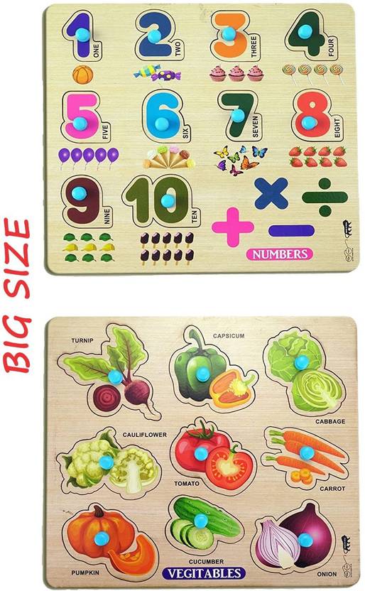 Enorme Big Wooden Numbers and Vegetables Puzzle with Knobs, Learning ...