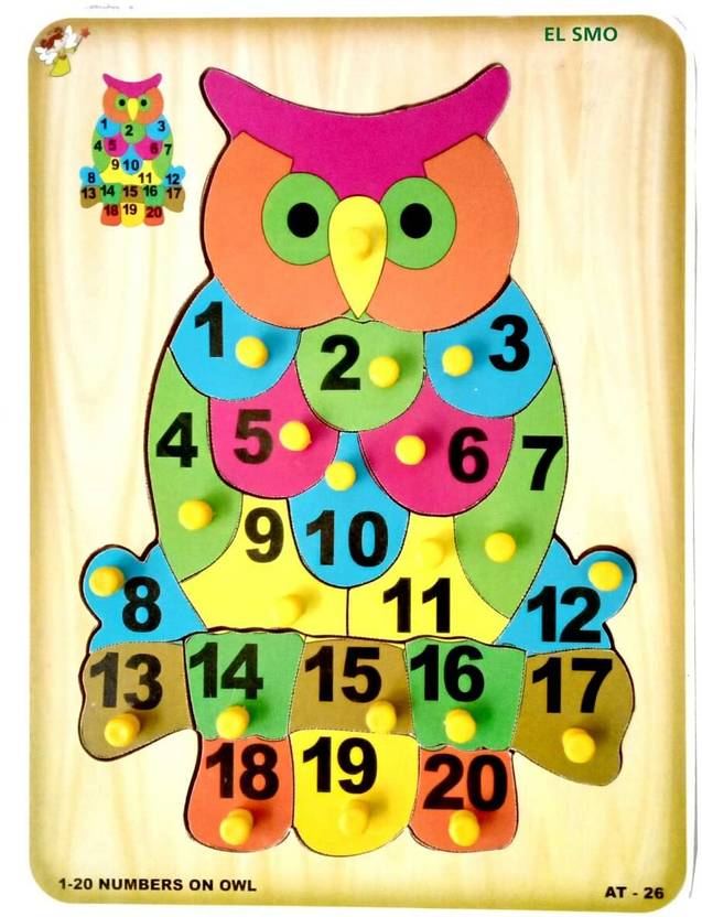 EL SMO Wooden Educational Puzzle for Kids Owl Shaped Number Learning ...