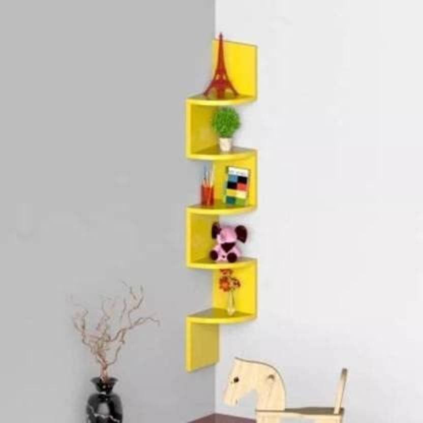 Bharat Impex Zig Zag Wall Shelves Yellow MDF (Medium Density Fiber ...