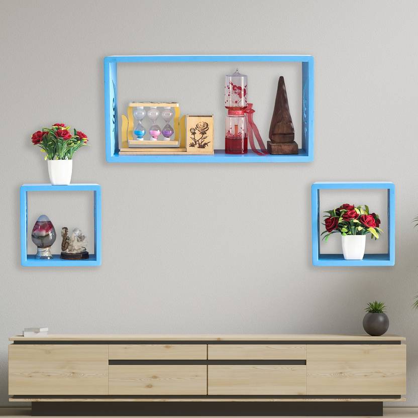 WallVilla Square & 1 Rectangle Shape Mounted Rack Shelves/ Wall Mounted ...