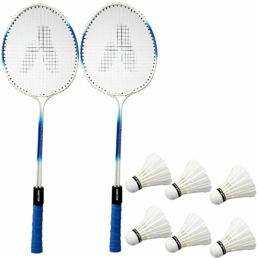 Addiction Badminton RACQUET Set of 2 PC WITH 6 FEATHER SHUTTLE COMBO ...