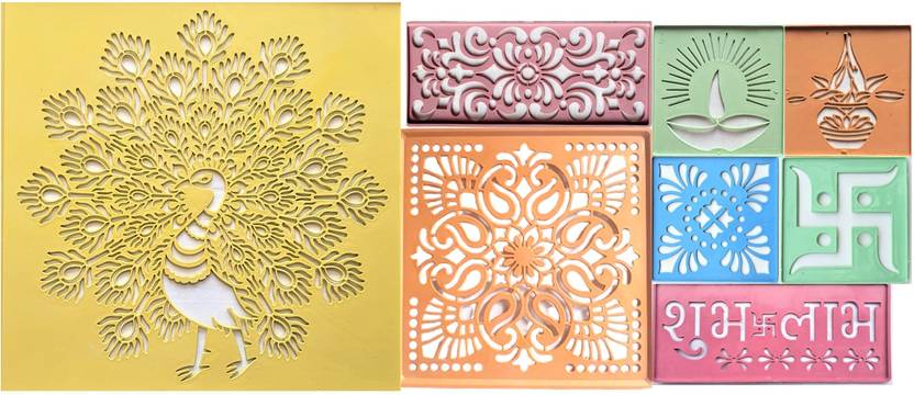 Artonezt Ready to Draw Rangoli Making Stencils - Set of 8 DIY Kolam ...
