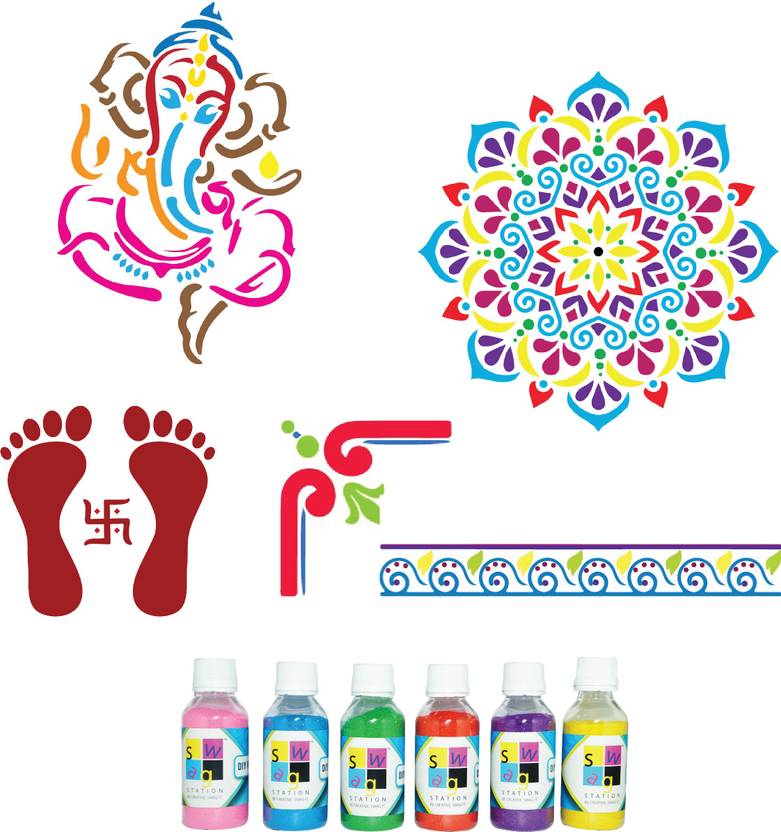 SWAG STATION Mandala Rangoli Kit, Rangoli Stencils Big Size and Powder ...