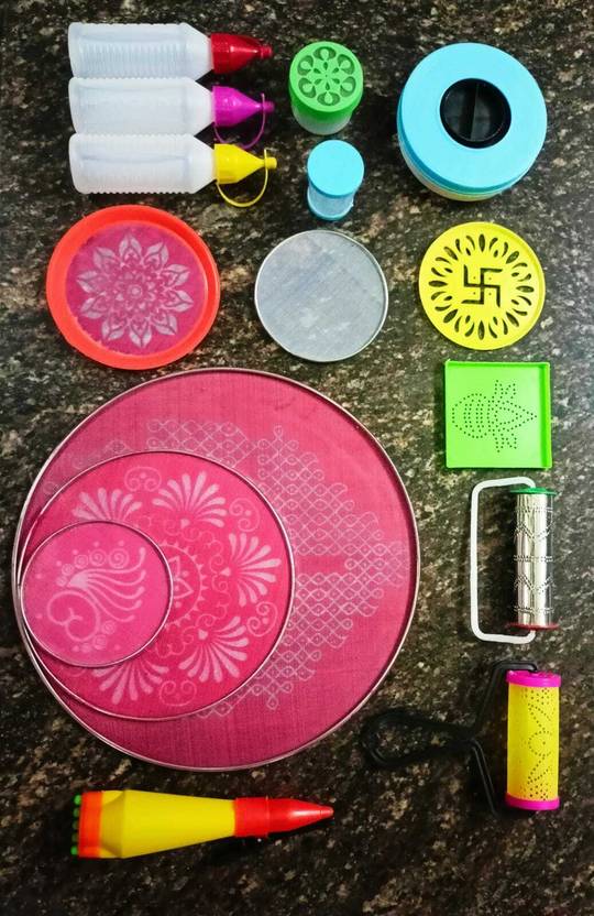 Luckypot 90 Degree Magic Rangoli Jali Stencil Floor Kit Box/Outline ...