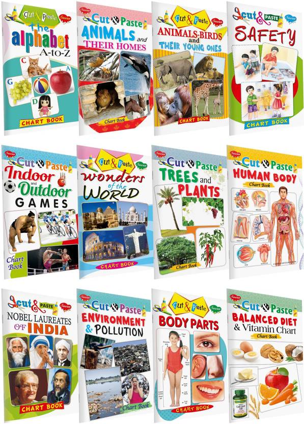 Sawan Presents Pack Of 12 Books Combo 2 | Cut And Paste Chart Books For ...