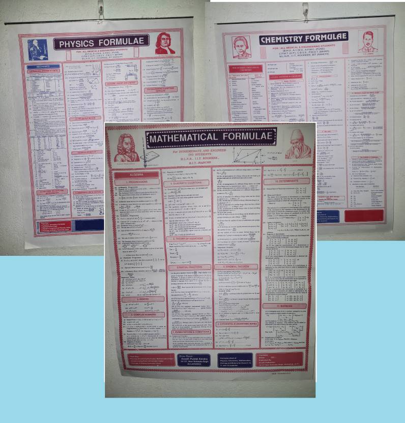 Combo Of Physics Chemistry And Math Formula Chart For Intermediate ...