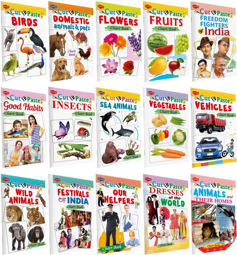 Sawan Presents Pack Of 15 Books Combo 8 | Cut And Paste Chart Books For ...
