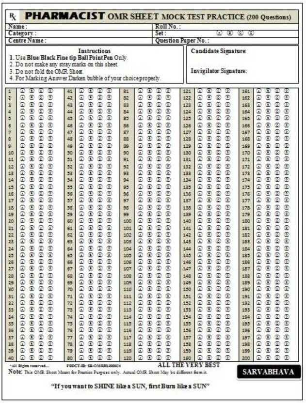 101-PHARMACIST MOCK TEST PRACTICE OMR SHEET (101 OMR SHEET Of 200 ...