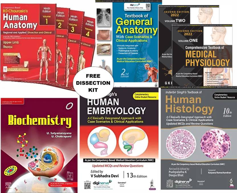 M.B.B.S 1ST Year Set With Free Dissection Kit {1 Human Anatomy (BD ...