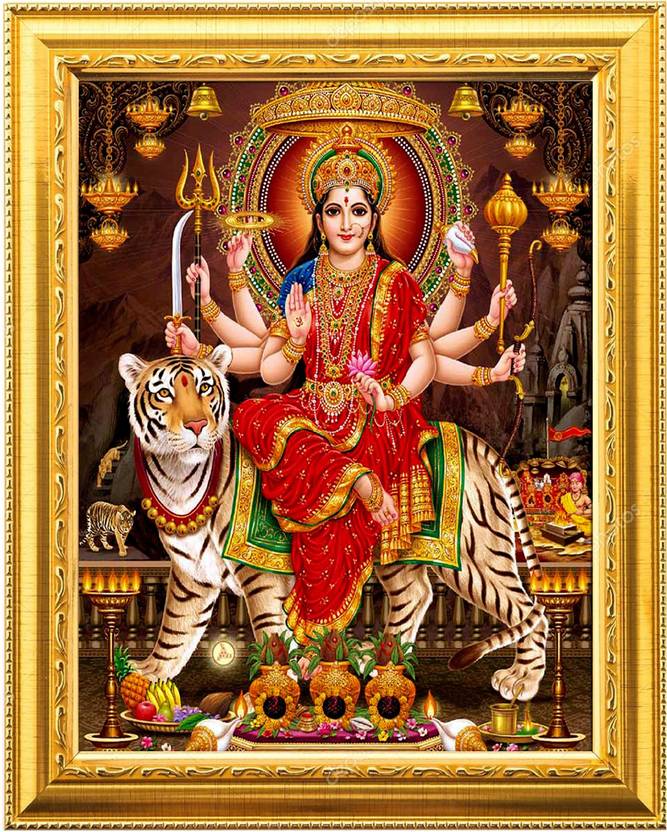 NDFRAME sherawali mata Durga Maa nav Durga on Tiger golden Photo Frame ...