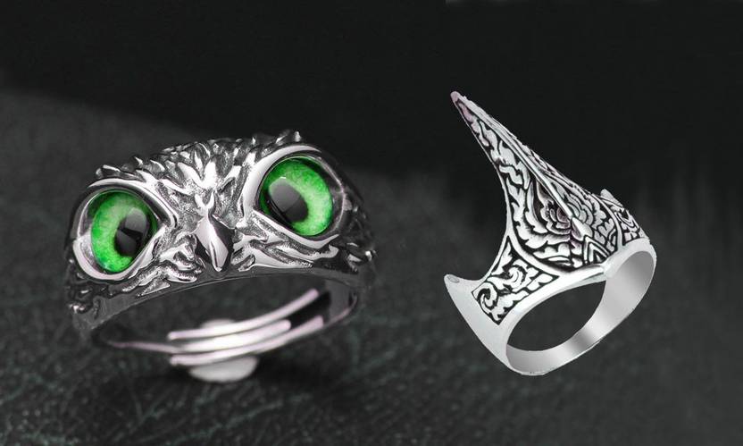 Syfer OWL Eye Ring & Eagle Ertugrul Ghazi Ring for Men and Women (Combo ...