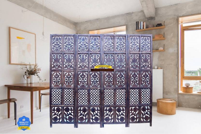 India wood mart Wooden Room Divider | 4 Panel Mix Design Partition ...