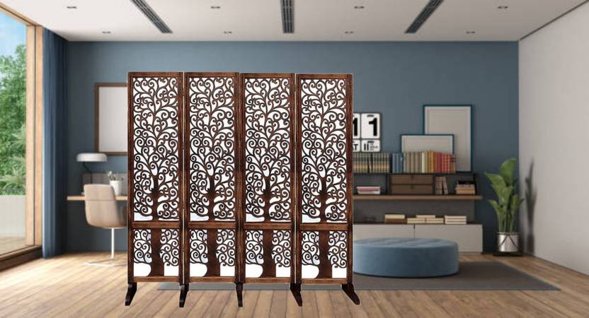 India wood mart Wooden Room Divider | 4 Panel Design Partition | Wood ...