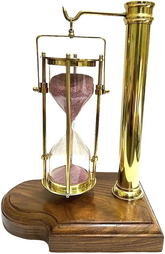 NORVILLE Brass Hanging Sand Timer With Wooden Base Decorative Showpeice ...
