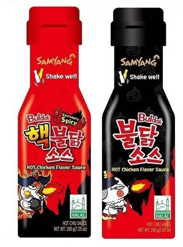 samyang Buldak Pack Of 2 Hot Chicken Flavour Sauce Bottles (Red & Black ...