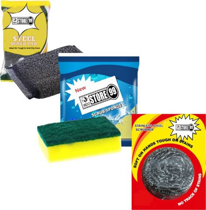 indostore99 1 scrub pad steel loop, 1 Sponge Scrubber, 1 Stainless ...