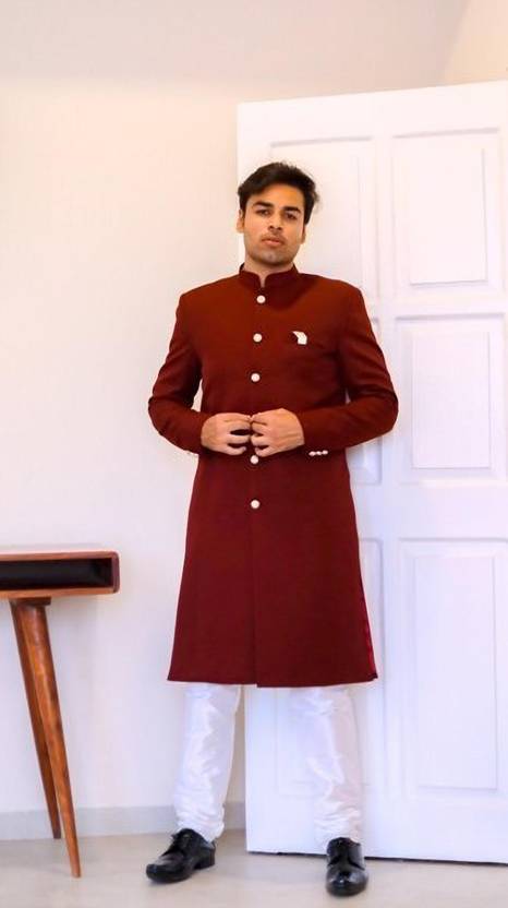 Bright Collection Men's Indo Sherwani White Churidar bottom in dupion ...